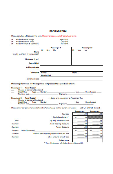 FREE 38+ Travel Booking Forms in PDF | MS Word