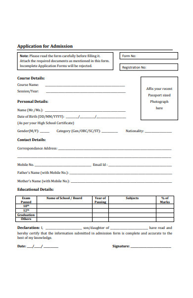 FREE 50+ Admission Forms in PDF | MS Word