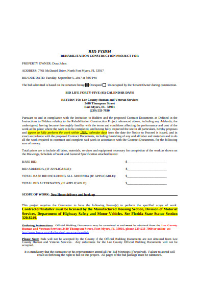 FREE 52+ Bid Forms in PDF | MS Word | XLS