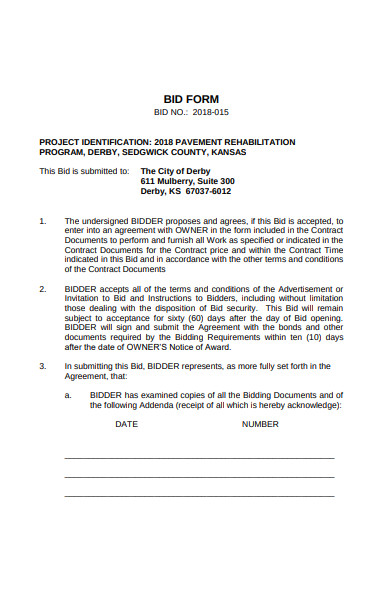 FREE 52+ Bid Forms in PDF | MS Word | XLS