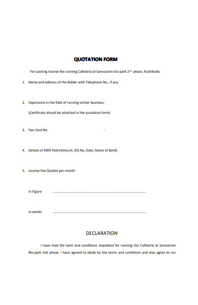 FREE 57+ Quotation Form Samples, PDF, MS Word, Google Docs, Excel