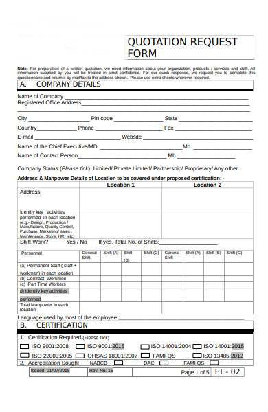 FREE 57+ Quotation Form Samples, PDF, MS Word, Google Docs, Excel