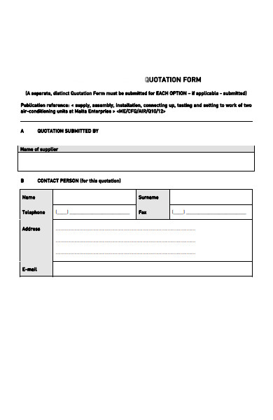 FREE 57+ Quotation Form Samples, PDF, MS Word, Google Docs, Excel