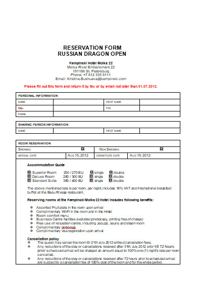 FREE 20+ Restaurant Reservation Forms in PDF | MS Word