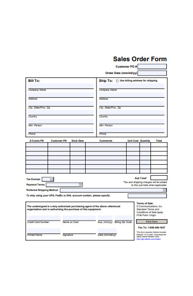 FREE 60+ Sales Order Form Samples, PDF, MS Word, Google Docs, Excel