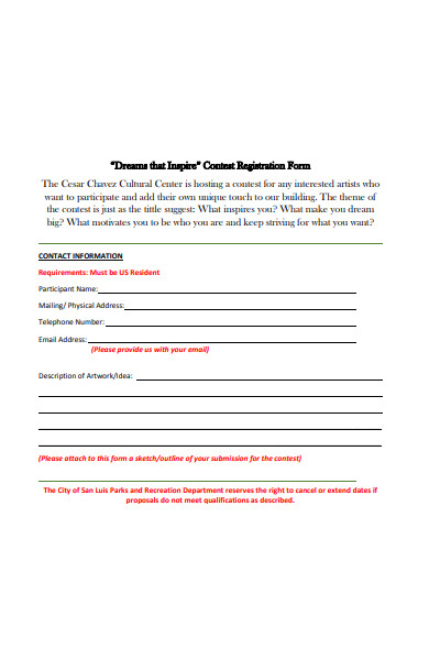 FREE 56+ Contest Registration Form Samples, PDF, MS Word, Google Docs ...