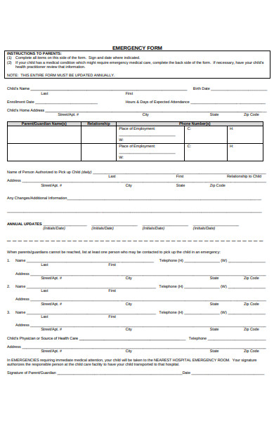 FREE 52+ Emergency Forms in PDF | MS Word | XLS