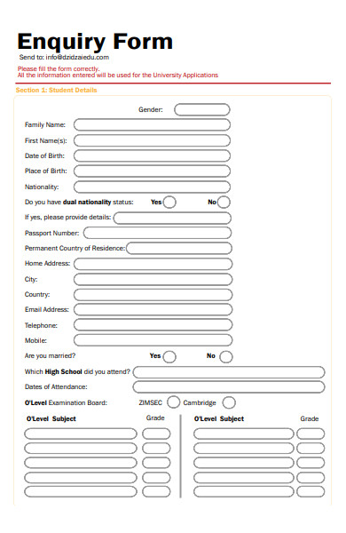 FREE 50 Enquiry Forms In PDF MS Word doc 