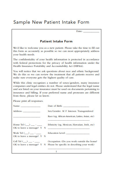 FREE 54+ Intake Forms in PDF | MS Word | XLS