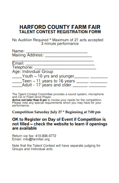 FREE 52+ Contest Registration Forms in PDF | MS Word | XLS