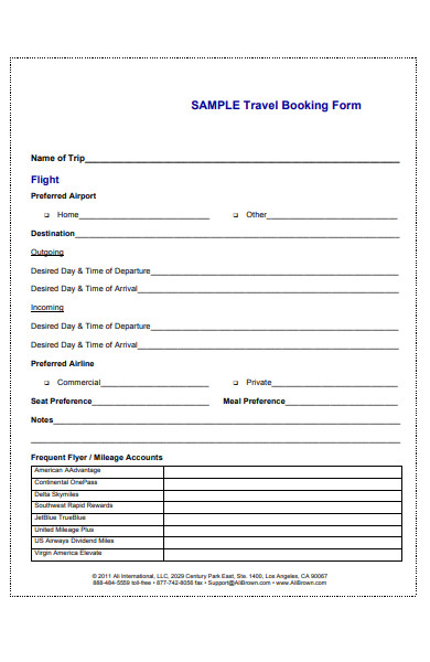 FREE 42+ Travel Booking Form Samples, PDF, MS Word, Google Docs