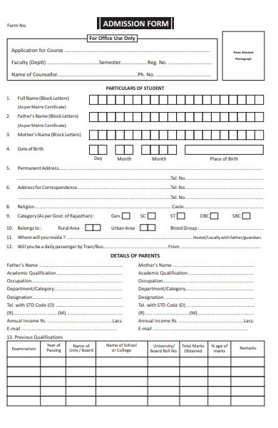 FREE 50+ Admission Forms in PDF | MS Word