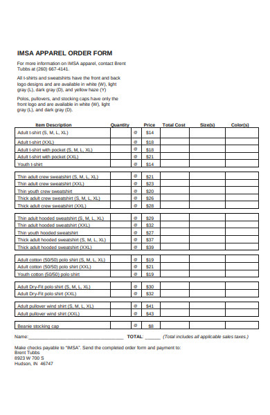 FREE 52+ Apparel Order Forms in PDF | Ms Word | XLS