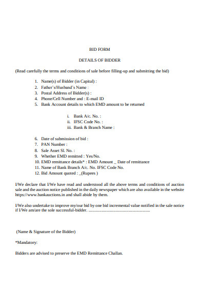 FREE 52+ Bid Forms in PDF | MS Word | XLS