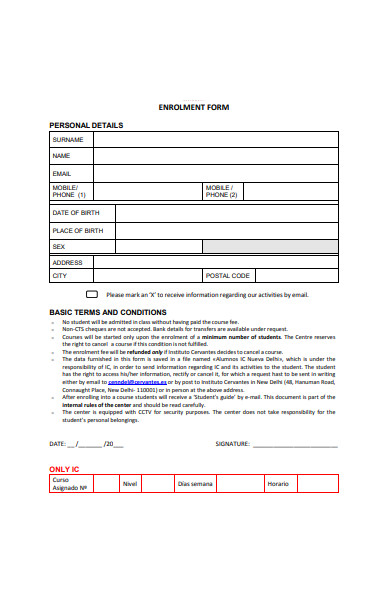 FREE 34+ Enrolment Form Samples, PDF, MS Word, Google Docs