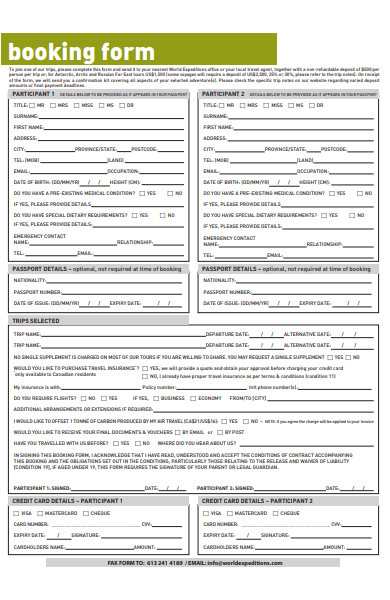 FREE 38+ Travel Booking Forms in PDF | MS Word