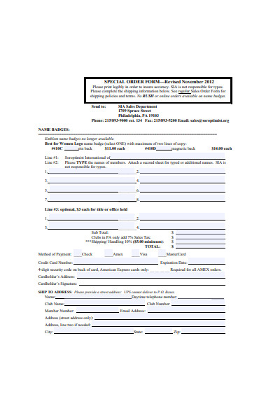 FREE 60+ Sales Order Form Samples, PDF, MS Word, Google Docs, Excel