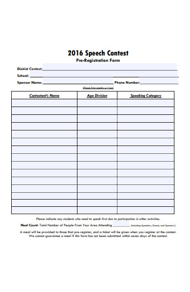 FREE 52+ Contest Registration Forms in PDF | MS Word | XLS