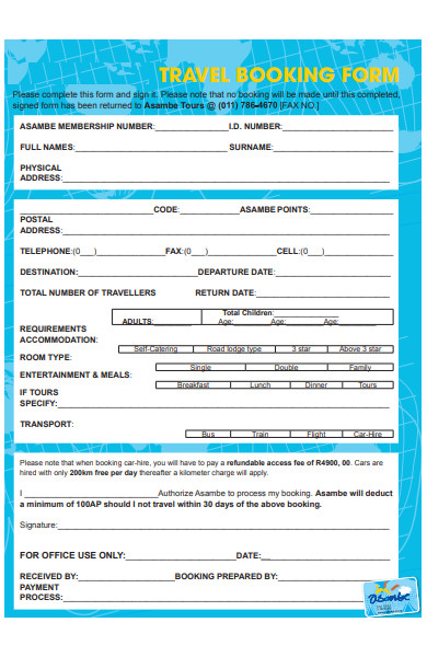 FREE 42+ Travel Booking Form Samples, PDF, MS Word, Google Docs