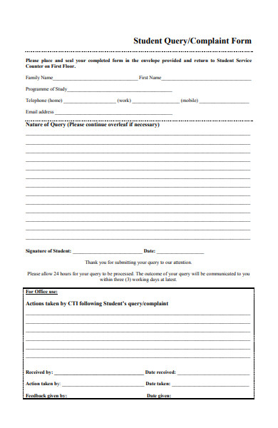 Student Query Form Template Sample Forms Vrogue
