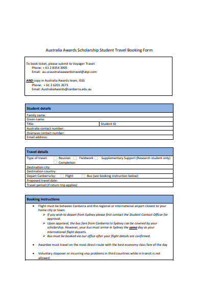 FREE 42+ Travel Booking Form Samples, PDF, MS Word, Google Docs