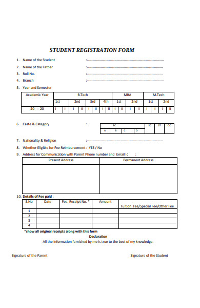 FREE 39+ Student Registration Form Samples, PDF, MS Word, Google Docs ...