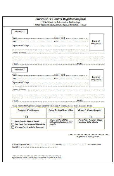 FREE 56+ Contest Registration Form Samples, PDF, MS Word, Google Docs ...