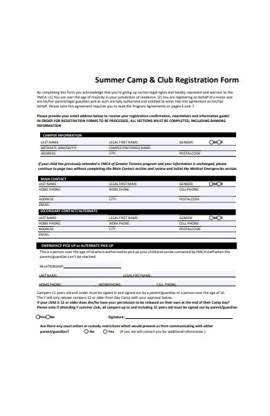 FREE 33+ Camp Registration Forms in PDF | MS Word| XLS