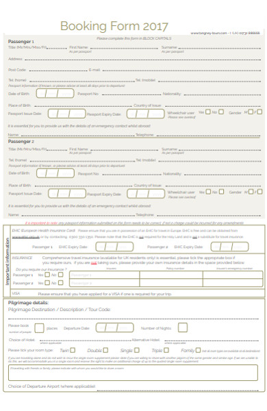 FREE 42+ Travel Booking Form Samples, PDF, MS Word, Google Docs