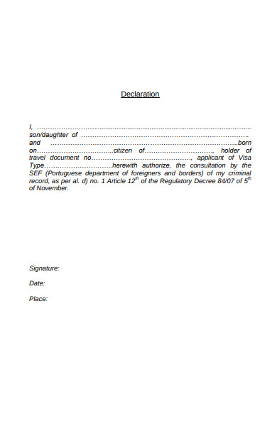 FREE 57+ Declaration Form samples, PDF, MS Word, Google Docs, Excel