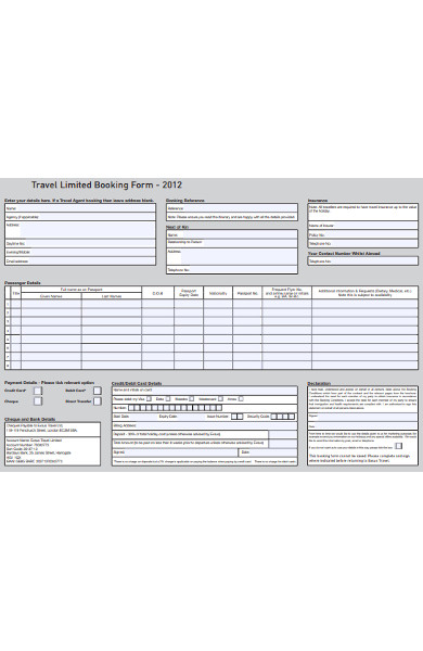 FREE 42+ Travel Booking Form Samples, PDF, MS Word, Google Docs
