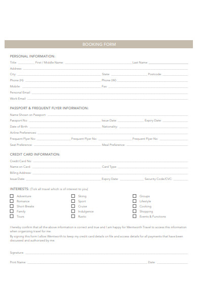 FREE 42+ Travel Booking Form Samples, PDF, MS Word, Google Docs