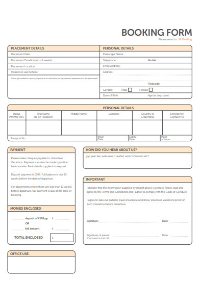 FREE 42+ Travel Booking Form Samples, PDF, MS Word, Google Docs