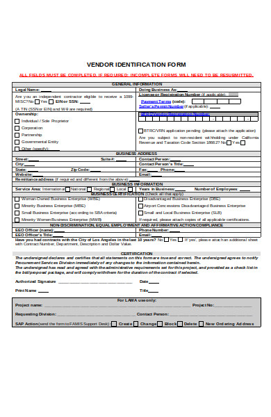 FREE 36+ Vendor Form Samples, PDF, MS Word, Google Docs, Excel