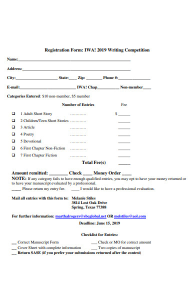 FREE 56+ Contest Registration Form Samples, PDF, MS Word, Google Docs ...