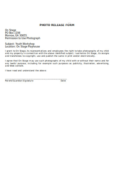 Photo Release Form Word
