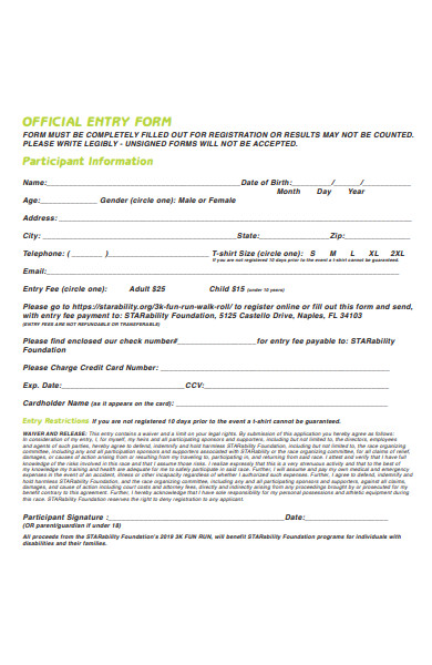 FREE 50+ Race Registration Form in PDF | Ms Word