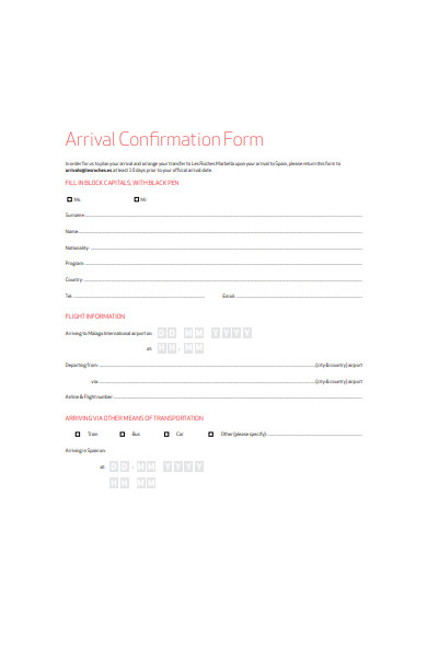 FREE 29+ Arrival Form Samples, PDF, MS Word, Google Docs