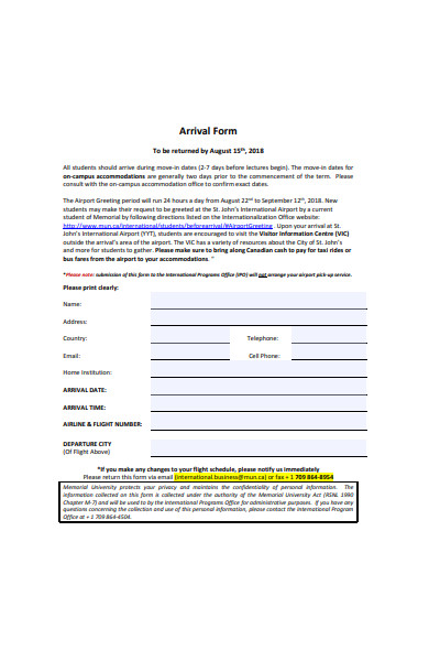 FREE 29+ Arrival Form Samples, PDF, MS Word, Google Docs