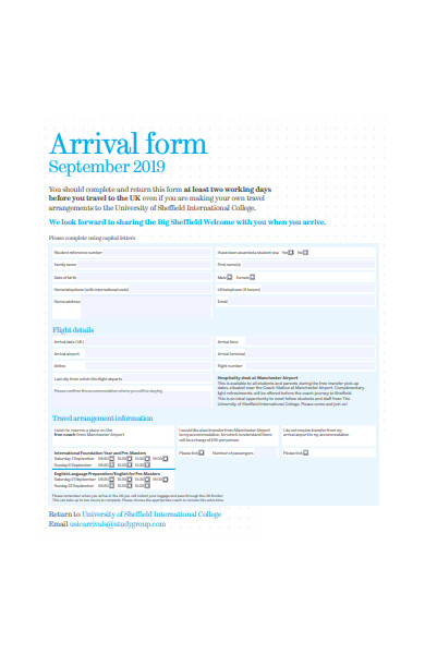 FREE 29+ Arrival Form Samples, PDF, MS Word, Google Docs