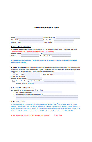 FREE 29+ Arrival Form Samples, PDF, MS Word, Google Docs