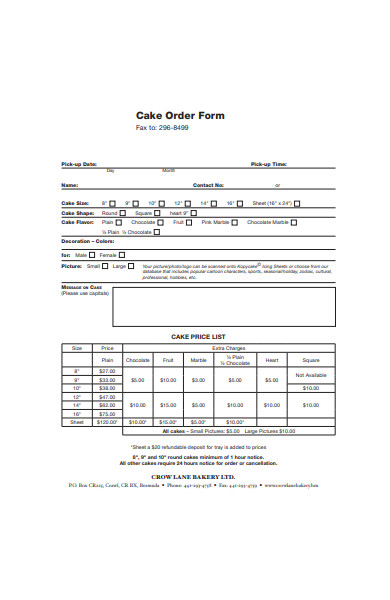 FREE 31+ Bakery Order Forms in PDF | Ms Word | XLS