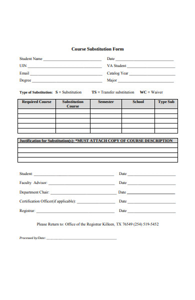 FREE 33+ Course Substitution Forms in PDF | Ms Word (doc.)
