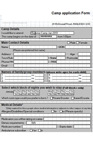 FREE 31+ Summer Camp Application Forms in PDF | MS Word | XLS