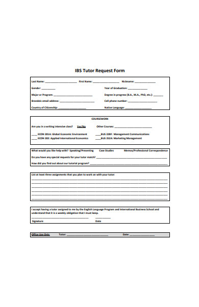 FREE 30+ Tutor Request Forms PDF | Ms Word | Excel