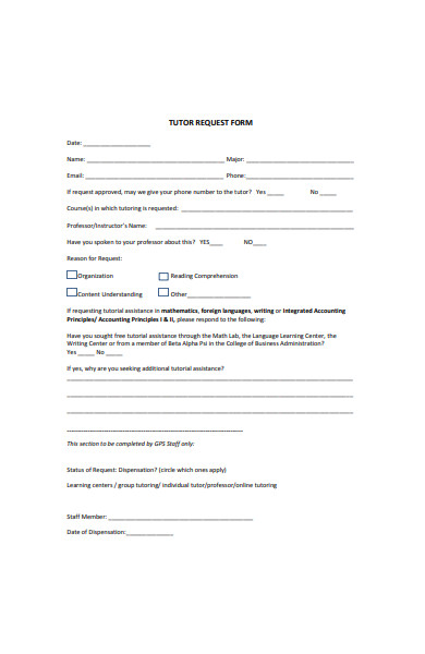 FREE 30+ Tutor Request Forms PDF | Ms Word | Excel