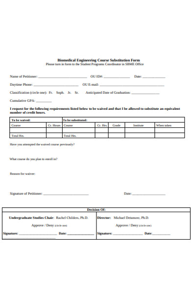 FREE 33+ Course Substitution Forms in PDF | Ms Word (doc.)