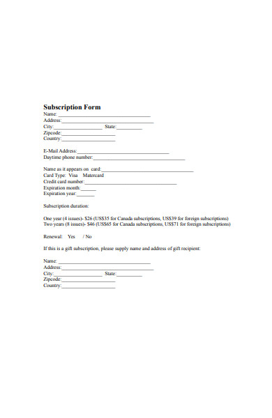 FREE 40+ Subscribe Forms in PDF | Ms Word (doc.)