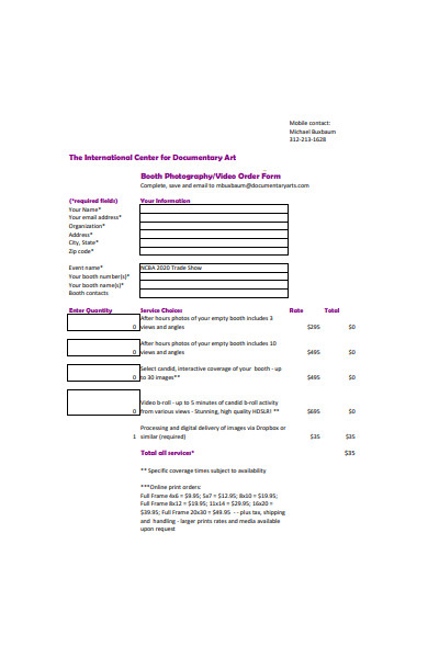 FREE 30+ Photography Order Forms in PDF | Ms Word