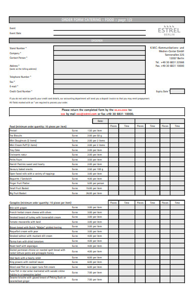FREE 40+ Food Order Form Samples, PDF, MS Word, Google Docs